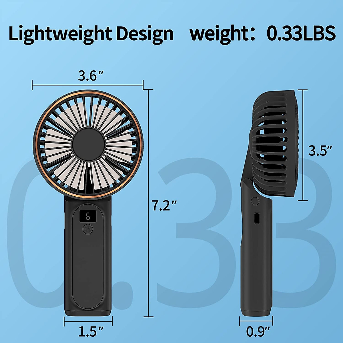 Handheld Fan, Portable Fan, 4000mAh Rechargeable Personal Fan, 180° Foldable Mini Desk Fan with 6 Wind Speed, LCD Digital Display, Lanyard as Neck Fan, Ultra Quiet, Pocket Size for Indoor Outdoor
