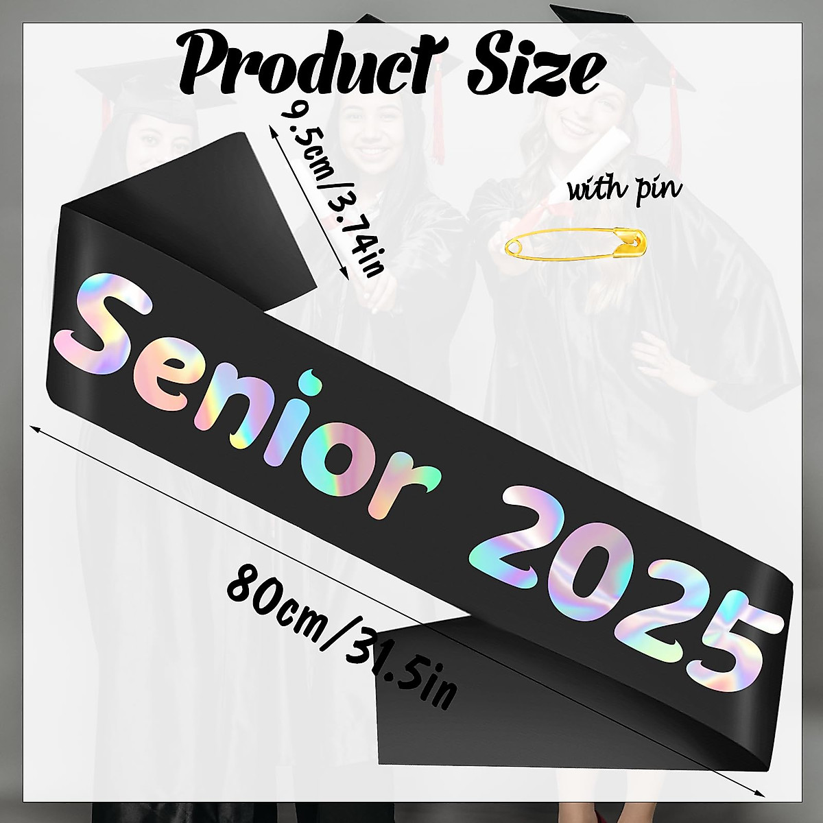 Black Senior 2025 Sash Iridescent Printing Letters, 2025 Graduation Celebrations Sashes, Class of 2025 Sash for Graduation Party, Senior Cheer Sashes, Cheerleader Sash, Class Competition Sashes