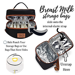 Jax 2020 Breastmilk Cooler Bag, Insulated Container for 6 Bottles, Keeps Milk Fresh, Adjustable Shoulder Strap, Pocket for Ice Pack, Black