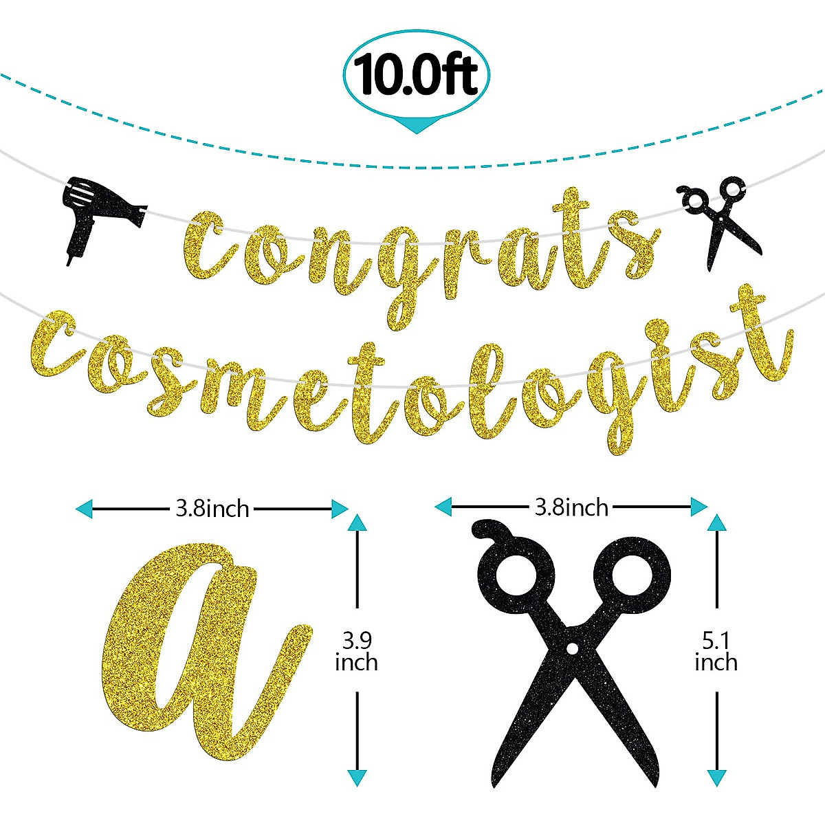 Congrats Cosmetologist Banner, I Will Cut You/Cosmetology School Survivor, 2024 Barber/Hairdresser Graduation Party Decorations Supplies, Gold Glitter