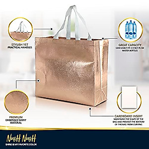 Nush Nush Rose Gold Gift Bags Large Size – Set of 15 Reusable Rose Gold Gift Bags With White Handles - Perfect As Christmas Gift Bags, Goodie Bags, Birthday Gift Bags, Party Favor Bags –13Wx5Dx11H