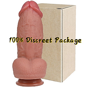 Realistic Dildo Double Layer 2.5 Inch Diameter Silicone Material No Any Smell Huge Penis Big Dick Cock Dong Strong Suction Cup 2 Balls G-spot Adult Sex Toys (8.3 Inch)