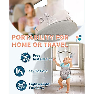 Infant Master Baby Doorway Jumpers, Sturdy Johnny Jumper w/Adjustable 10.8"-23.6" inches Strap, Soft Baby Johnny Bouncer w/Seat Bag, Ideal Gift for Infant, Portable and Easy to Use, Grey