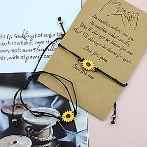AUEAR, 2Pcs Bracelets Best Friends Sunflower Bracelet Pinky Promise Long Distance Matching Bracelet Anklets for Birthday Couples Mother Women Adjustable Cord