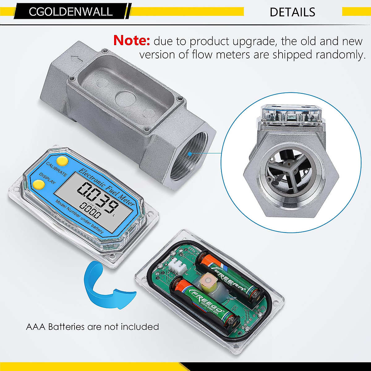 CGOLDENWALL 1.5 Inch Turbine Flow Meter LCD Digital Display Flowmeter with 1.5" Inlet/Outlet, Flowmeter for Diesel Kerosene Gasoline, Flow Rate Range 10-73.5 GPM