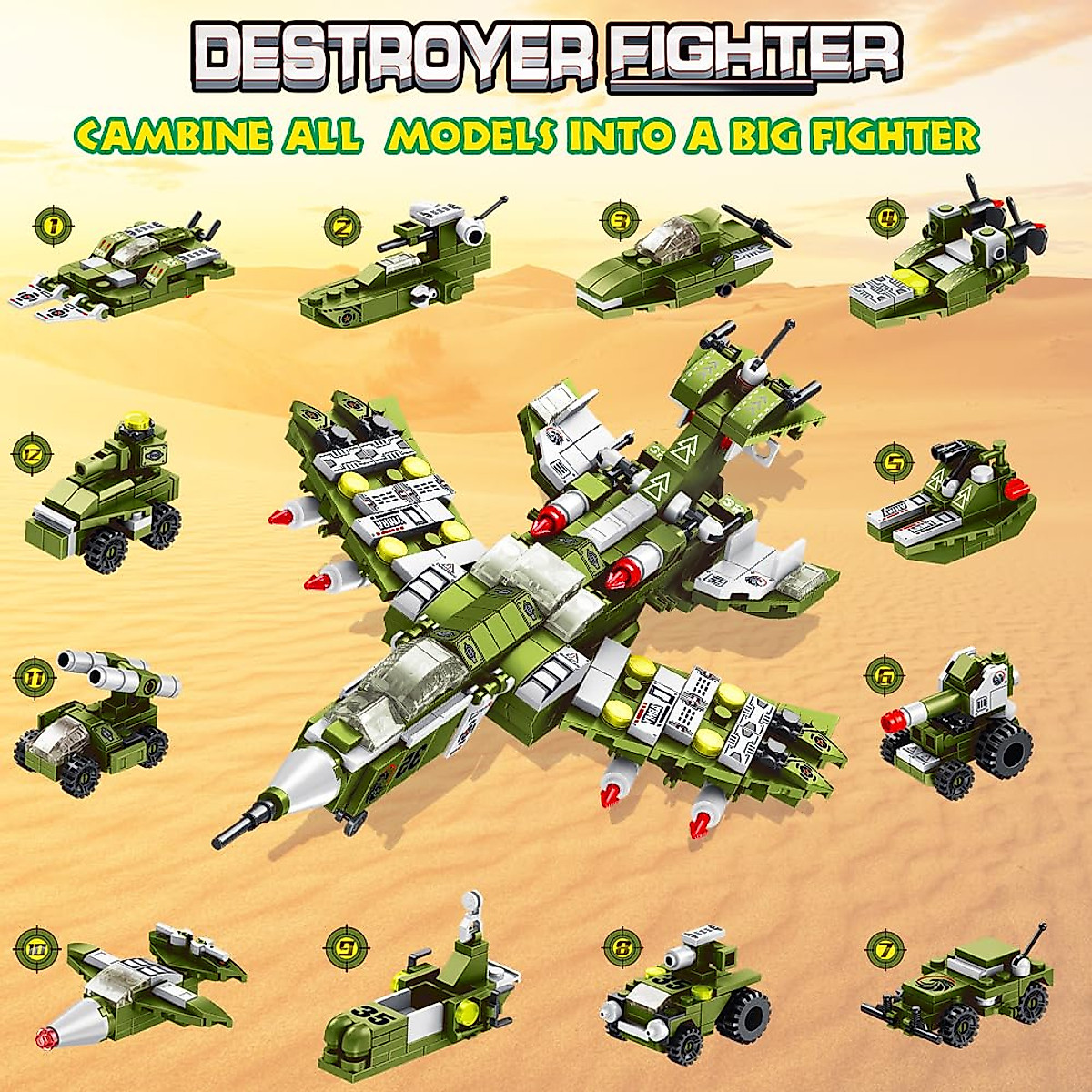 VATOS STEM Building Toys, 576 PCS Warcraft STEM Toys for 6 Year Old Boys 25-in-1 Engineering Building Bricks Destroyer Fighter Vehicles Blocks Kits Best Gifts for Kids Aged 6 7 8 9 10 11 12 Yr Old