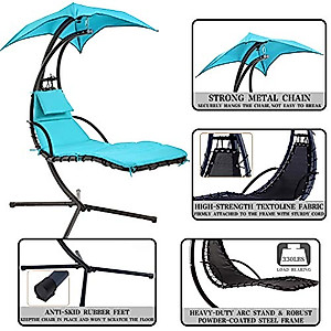 FDW Lounger Floating Chaise Canopy Swing Lounge Chair Hammock Arc Air Porch Stand for Outdoor Indoor, Blue