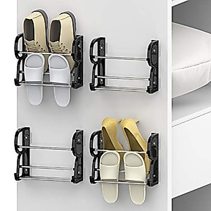 Yocice Wall Mounted Shoes Rack 4Pack/Can Store 4Pairs Sneakers and 4Pairs Slide Sandal,with Sticky Hanging Mounts, Shoes Holder Storage Organizer Shelf,Door Shoe Hangers, Black,SM05-10inch length