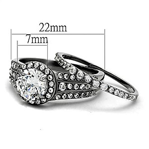 Marimor Jewelry 2.45 Carat Halo Round Cut Zirconia Stainless Steel Wedding Ring Set Women's Size 8