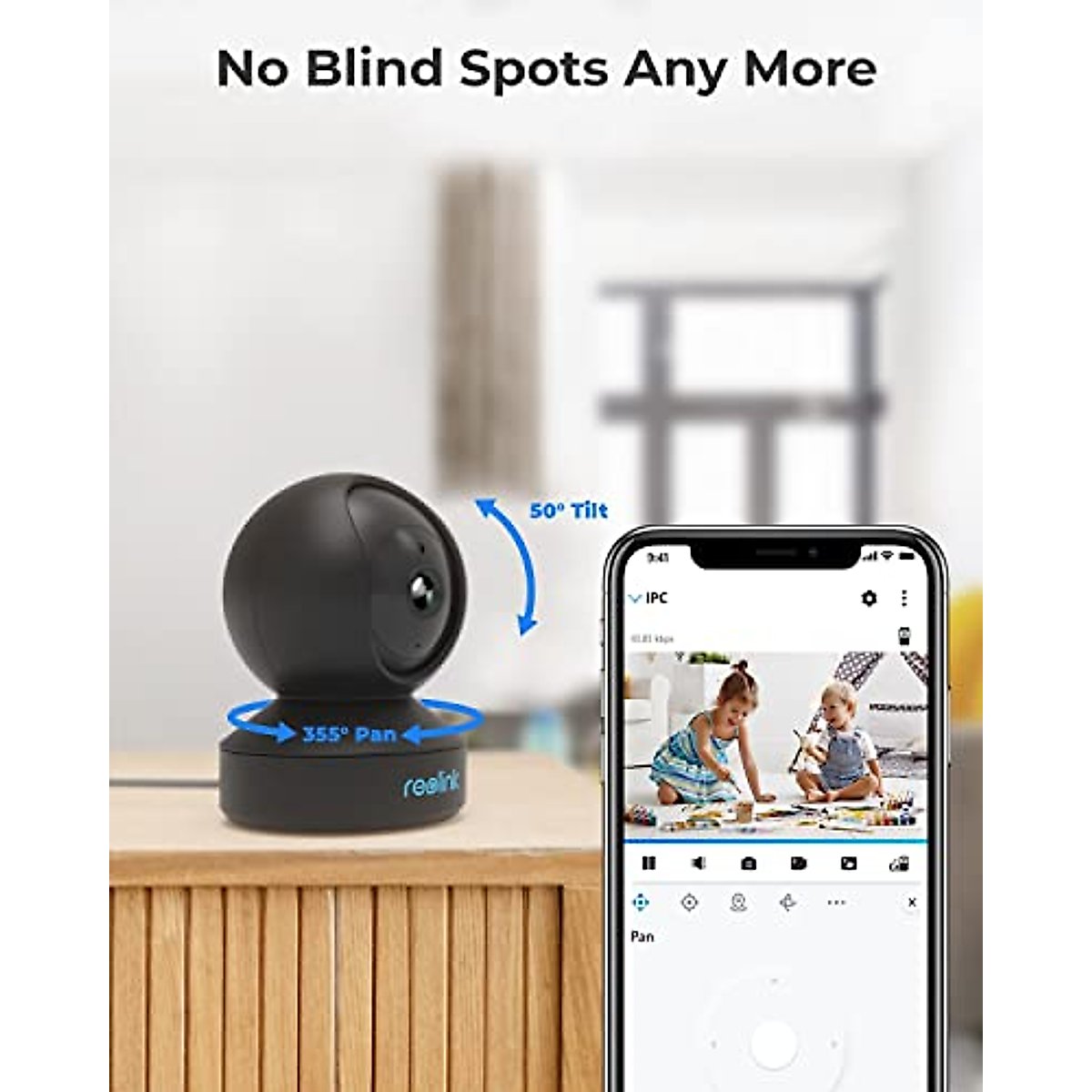 REOLINK Indoor Security Camera, 3MP Pan & Tilt, Plug-in WiFi Camera for Home Security, Pet Camera, Baby Monitor, Human/PetDetection, 2-Way Audio with Phone App, Works with Alexa/Google Assistant, E1