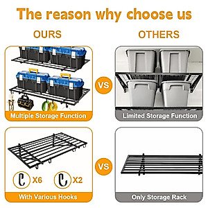 Yeeoy Garage Wall Shelves 2 Pack, 47" x 24" Heavy Duty Wall Mounted Shelving with Hooks, Bike Storage Rack Garage Tool Organizer, 400lbs Load Capacity (Total)