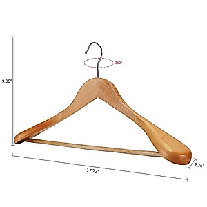 Coat Hanger 8-Pack, MEQUTION Wood Hangers Trouser Hangers Extra Wide Shoulder Wooden Hangers for Heavy Coat, Sweater, Skirt, Suit, Pants, Retro Finish (Natural Finish)
