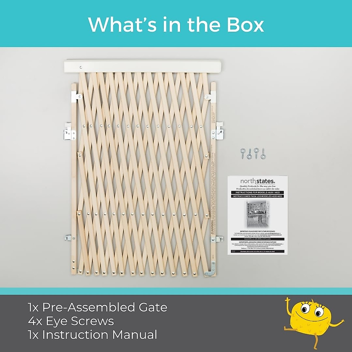 Toddleroo by North States Expandable Swing Wood Gate: Extra Wide Baby Gate Fits 24" - 60" wide. Safety Latch, Hardware Mount. Child Gates for Doorways. Made in USA: (32" Tall, Sustainable Hardwood)