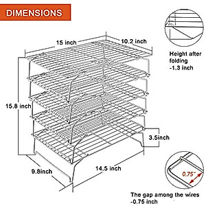 P&P CHEF Cooling Rack, 5-Tier Stainless Steel Stackable Baking Cooking Racks for Cooling Roasting Grilling, Collapsible & Heavy Duty, Oven & Dishwasher Safe - 15’’x10’’