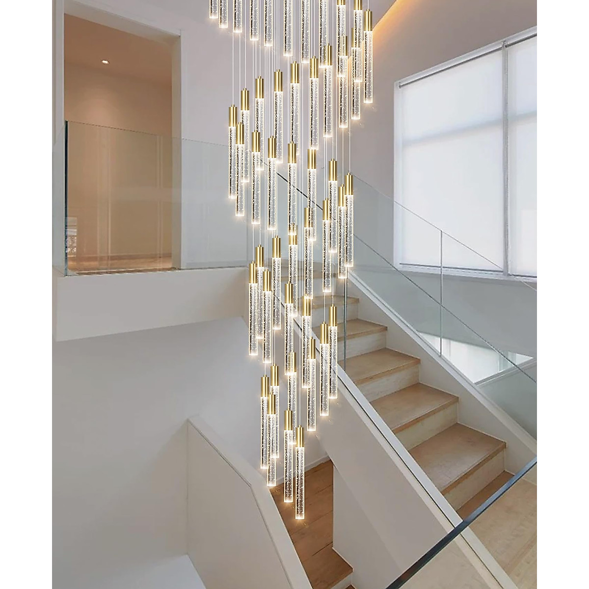 20ft Large Chandeliers for Living Room Gold Modern LED Lights High Ceiling Chandelier for Entryway Dining Room Ceiling Pendant Light Fixtures Sloping Ceiling Adjustable Dimmable Lighting