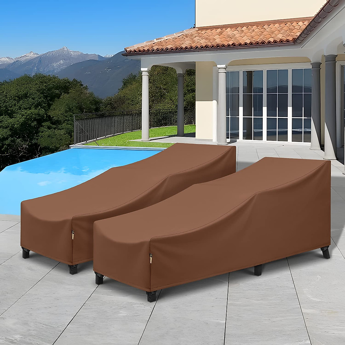Arcedo Patio Chaise Lounge Covers Waterproof, Outdoor Lounge Chair Covers, Lounger Covers for Outside, Poolside and Beach, Heavy Duty Patio Furniture Cover, 76" L x 28" W x 30" H, Pack of 2, Brown