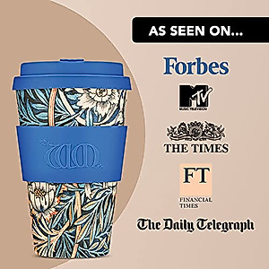Reusable Coffee Cups with Lids, Natural Fiber Coffee Mug and Travel Cup, Food-Grade Coffee Travel Mug, 14oz, William Morris Lily- Ecoffee Cup