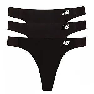 New Balance Women's Laser Thong Panties (3 Pack), Black, Large