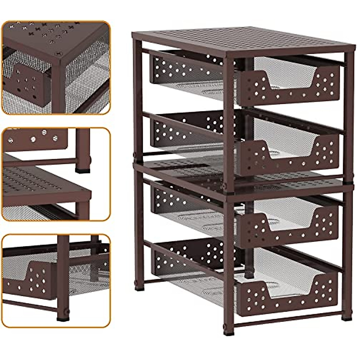 Simple Trending 2-Tier Under Sink Cabinet Organizer with Sliding Storage Drawer, Desktop Organizer for Kitchen Bathroom Office, Stackbale, Bronze