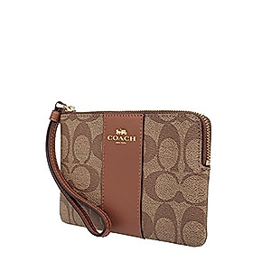 Coach Corner Zip Signature PVC Wristlet, 58035, KHAKI/SADDLE