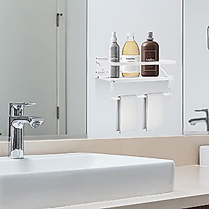 evron Shower Shelves Towel Bar Rack,Hanging Shower Caddy with Hooks for Hanging Sponge,Adhesive&Mounting Bath Toy Organizer Metal,College Dorm Room Essentials for Girls