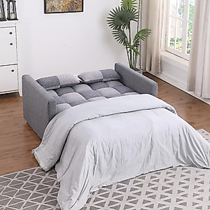 Loveseat Sleeper Sofa- 3 in 1 Convertible Sofa Bed,Pull Out Couch with Adjustable Backrest,Multi-Functional Lounge Chair with Teddy Fabric for Living Room,Small Space (Grey)