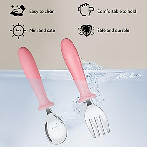 Pimoys 6 Pieces Toddler Utensils,Toddler Forks and Spoons,Kids Silverware Set with Plastic Handle Stainless Steel Toddler Silverware,Dishwasher Safe