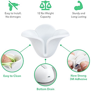 HandyCute Towel Grabber Hook, Flower-Shaped Towel Holder, Self Adhesive Towel Hanger for Kitchen and Bathroom (3 Pieces) (Black)