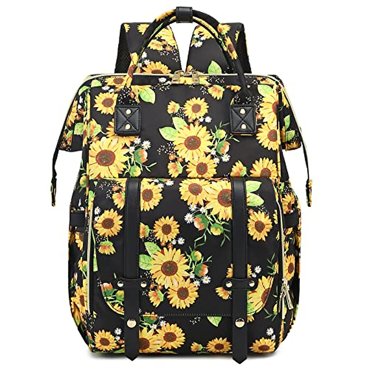 NOHCLIE Belt Laptop Backpack,15.6 inches College School Bags with USB Charging Port,Casual Daypack Bookbag for Women (Sunflower)