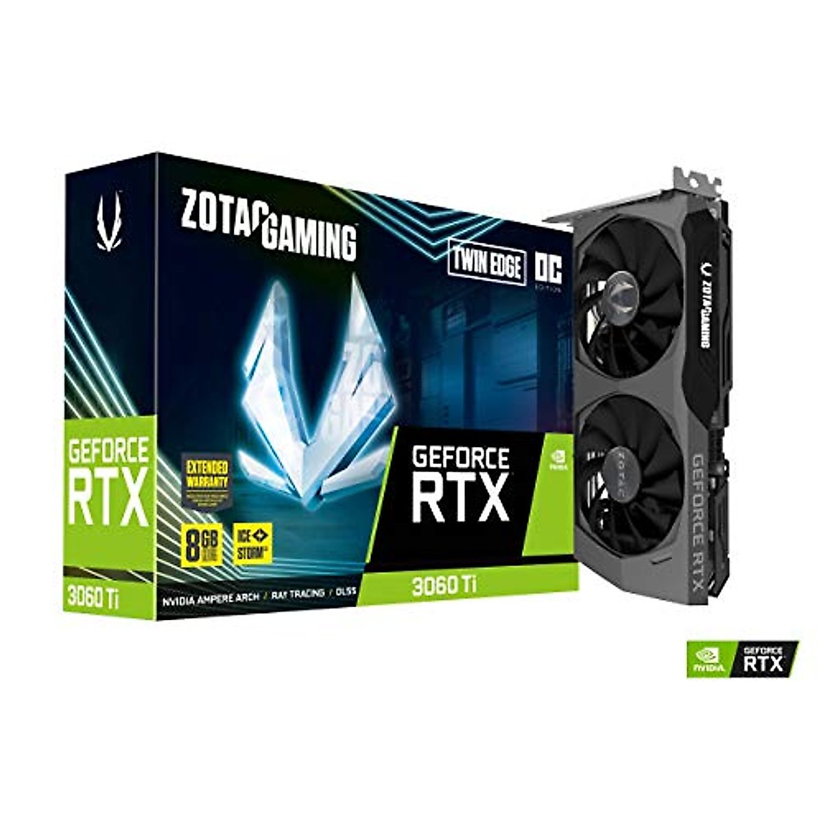 ZOTAC Gaming GeForce RTX 3060 Ti Twin Edge OC 8GB GDDR6 256-bit 14 Gbps PCIE 4.0 Gaming Graphics Card, IceStorm 2.0 Advanced Cooling, Active Fan Control, Freeze Fan Stop ZT-A30610H-10M
