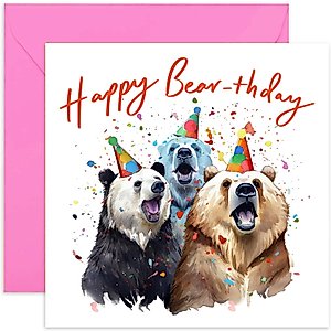 Old English Co. Bear Happy Birthday Card for Him or Her - Colourful Humorous Bear Pun Birthday Card for Men and Women - Fun 'Bear-thday' Card for Dad, Brother, Uncle | Blank Inside with Envelope