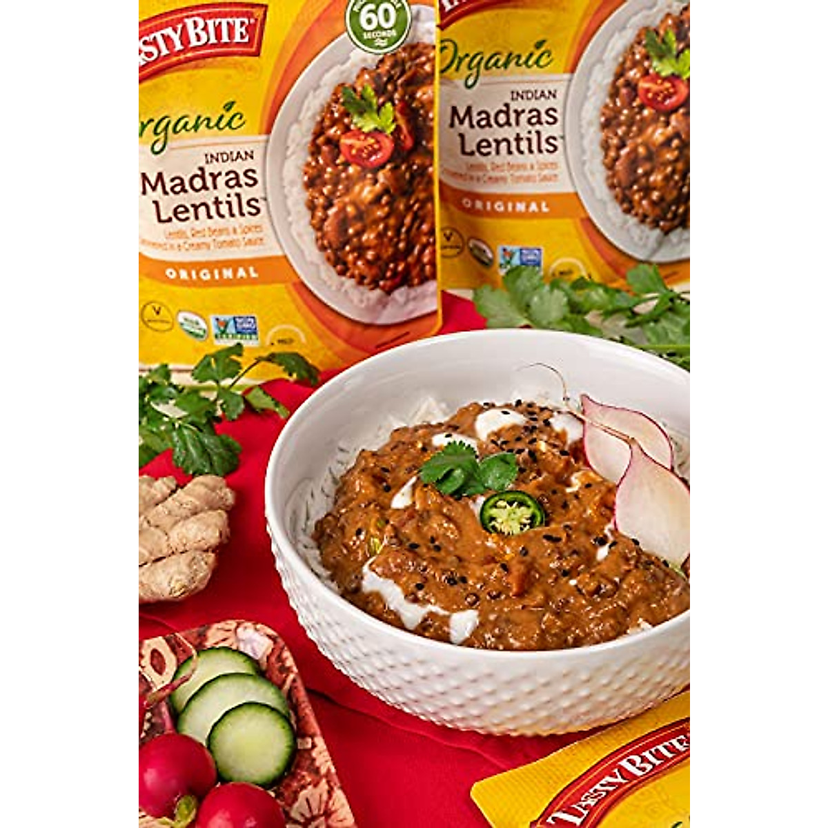Tasty Bite Organic Indian Madras Lentils, Microwaveable Ready to Eat Entree, 10 Ounce (Pack of 6)