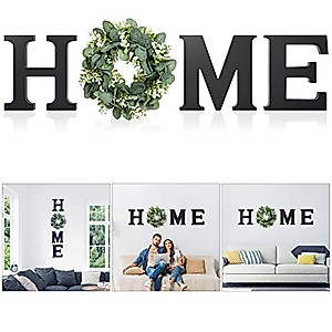 Wood Home Sign for Wall Decor Wooden Home Letters with Wreath Artificial Eucalyptus Modern Decorative Hanging Farmhouse Home Sign for Living Room Kitchen Christmas Housewarming Gift