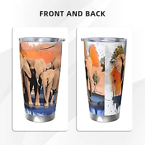 EKPRAVDKTF Elephants Art 20oz Insulated Stainless Steel Tumbler With Lids And Straws, Double Wall Vacuum Travel Coffee Mug, Thermal Cup For Cold & Hot Drinks, Reusable Metal Straw & Brush