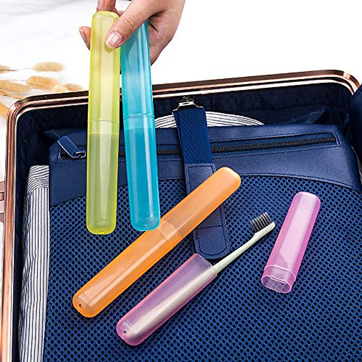 Mggsndi Portable Dustproof Toothbrush Holder Case Plastic Storage Box Bathroom Accessories Holder Set for Family and Business Travel and Daily Use at School and Outdoor Pink