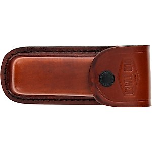 Old Timer LS2 Large Size Brown Leather Belt Sheath with Button Clasp, Hard Exterior, and Convenient Size with Traditional Folding Pocket Knives or Multitools for EDC, Camping, Hunting, and Outdoors