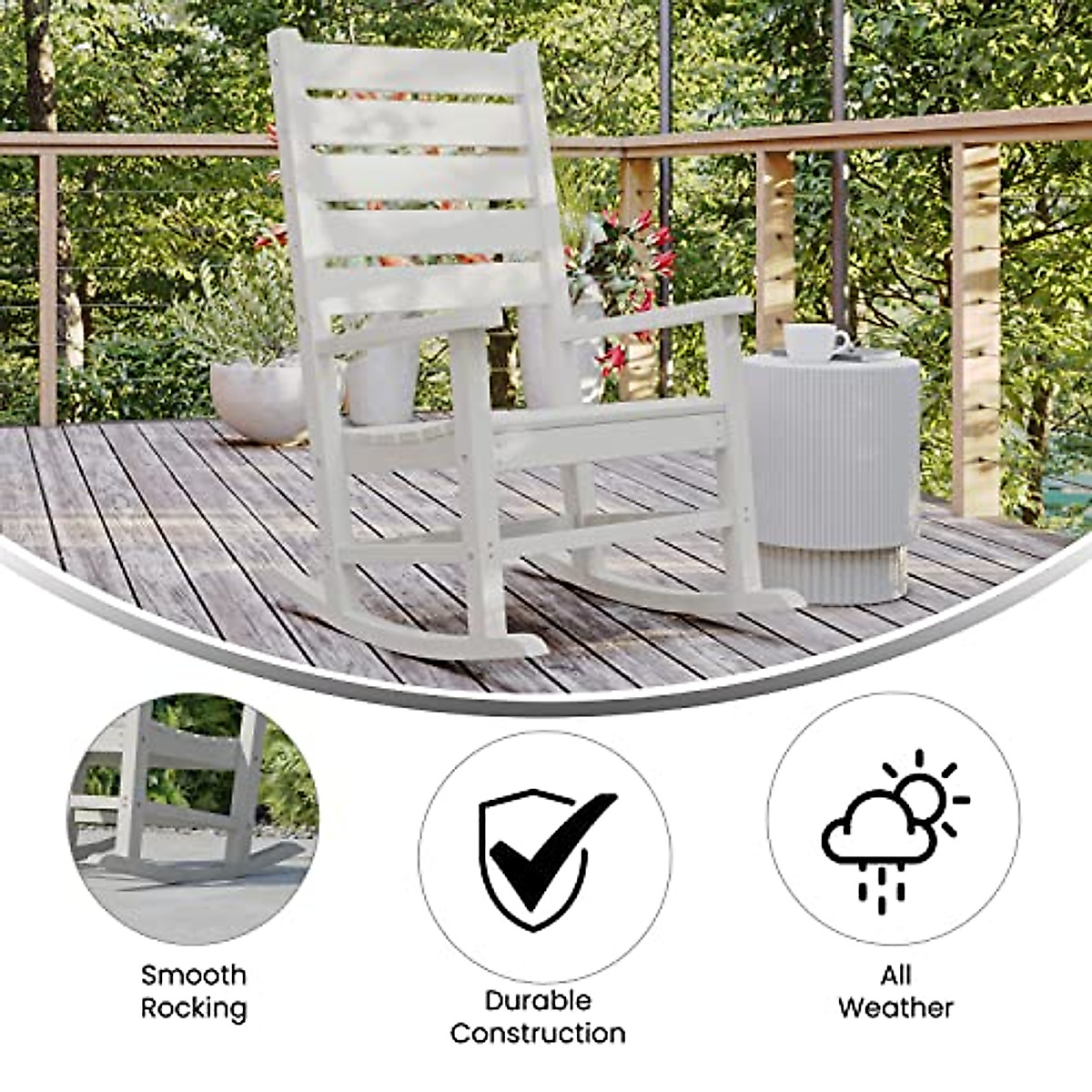 Flash Furniture Manchester Commercial Grade Outdoor Rocking Chair, All-Weather HDPE Indoor/Outdoor Rocker, White