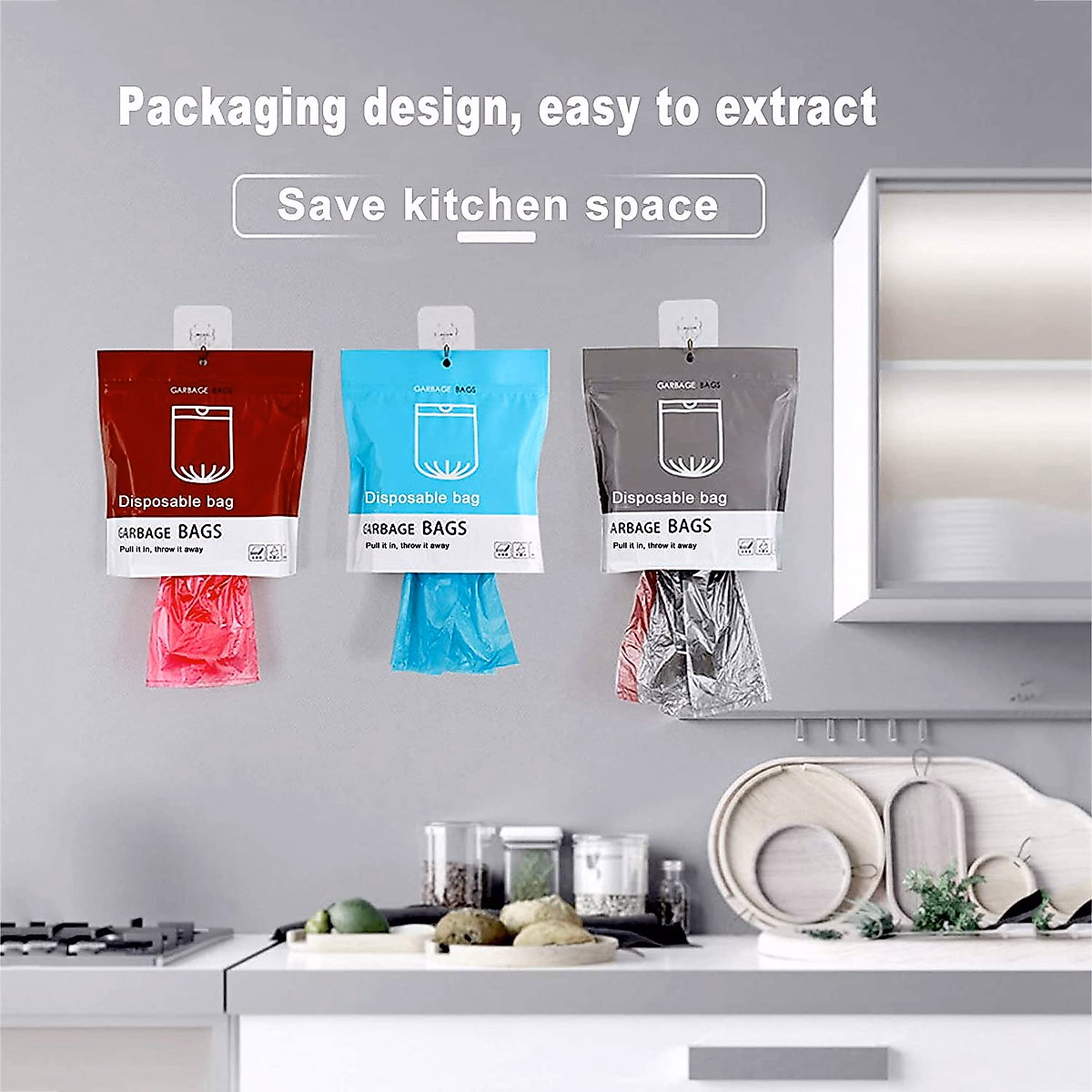 Small garbage bag, 0.8-1.2 gallon drawstring garbage bag, garbage bag lining, super strong 60 count for household, kitchen, office, car (blue, 0.8-1.2 gallons (60 count)(Hook inside the bag)