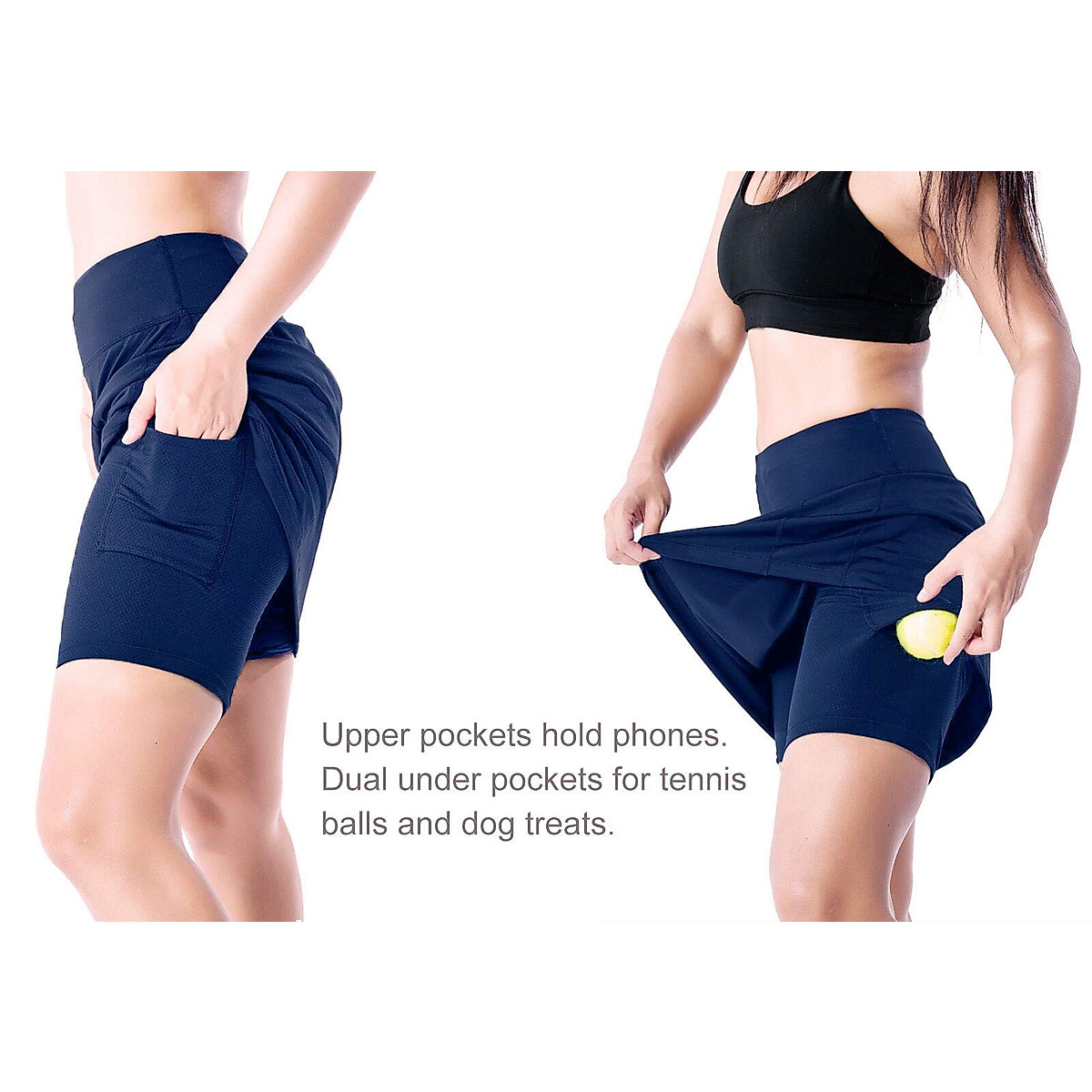 Yogipace Tall Women's 20" Modest Knee Length UV Protection Skirt Athletic Golf Tennis Skort Built in Shorts Navy Blue Size XXL