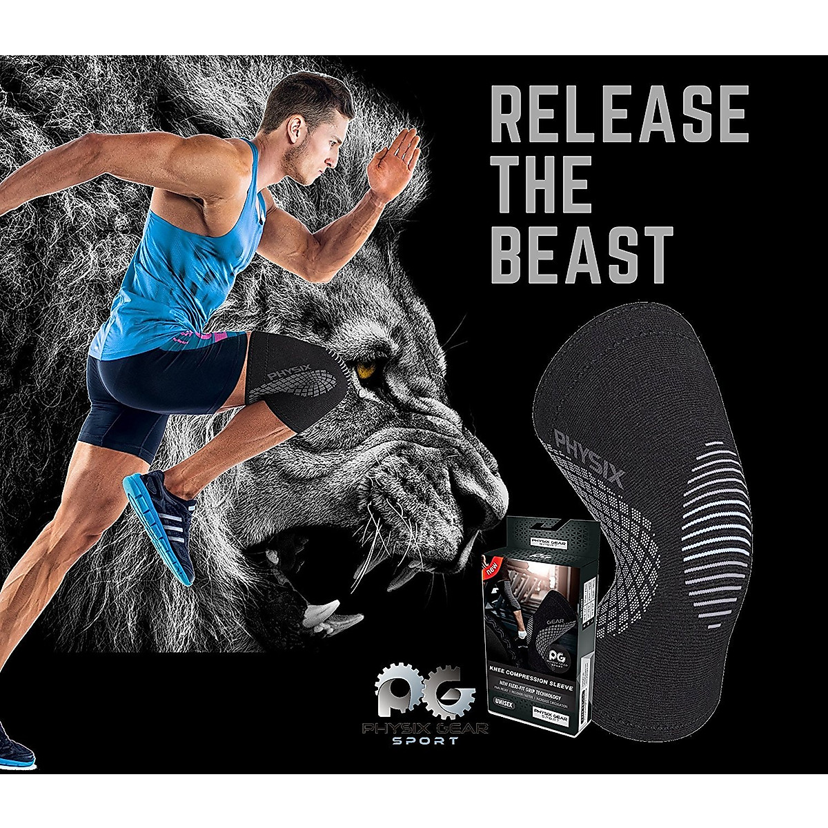 PHYSIX GEAR Knee Support Brace - Premium Recovery & Compression Sleeve for Meniscus Tear, ACL, MCL Running & Arthritis - Best Neoprene Stabilizer Wrap for Crossfit, Squats & Workouts (Single Grey S)