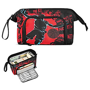 Generic Basketball Players Red Large Pencil Case Pouch Pen Case for Girls Boys Adults Big Capacity Portable Pen Case Bag with Zipper Pencil Cases Pouches for Study Middle School Office College Desk