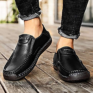 ENLEN&BENNA Men's Loafers Slip-On Casual Leather Dress Shoes Lightweight Comfortable Driving Walking Shoes Black Size 10.5