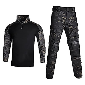 HAN·WILD Men's Military Uniform Tactical Suit Combat Shirts and Pants Airsoft Paintball Clothing with Knee Pads