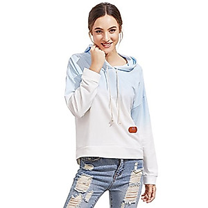 SweatyRocks Women's Long Sleeve Hoodie Sweatshirt Colorblock Tie Dye Print Tops Blue Ombre Small