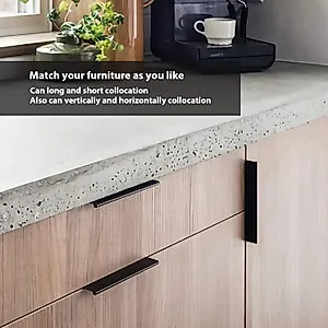 Peaha 10 Pack Kitchen Cabinet Handles 6-1/4 inch Black Pulls for Dresser Drawers Door Edge Finger Pull Aluminum Alloy Hardware