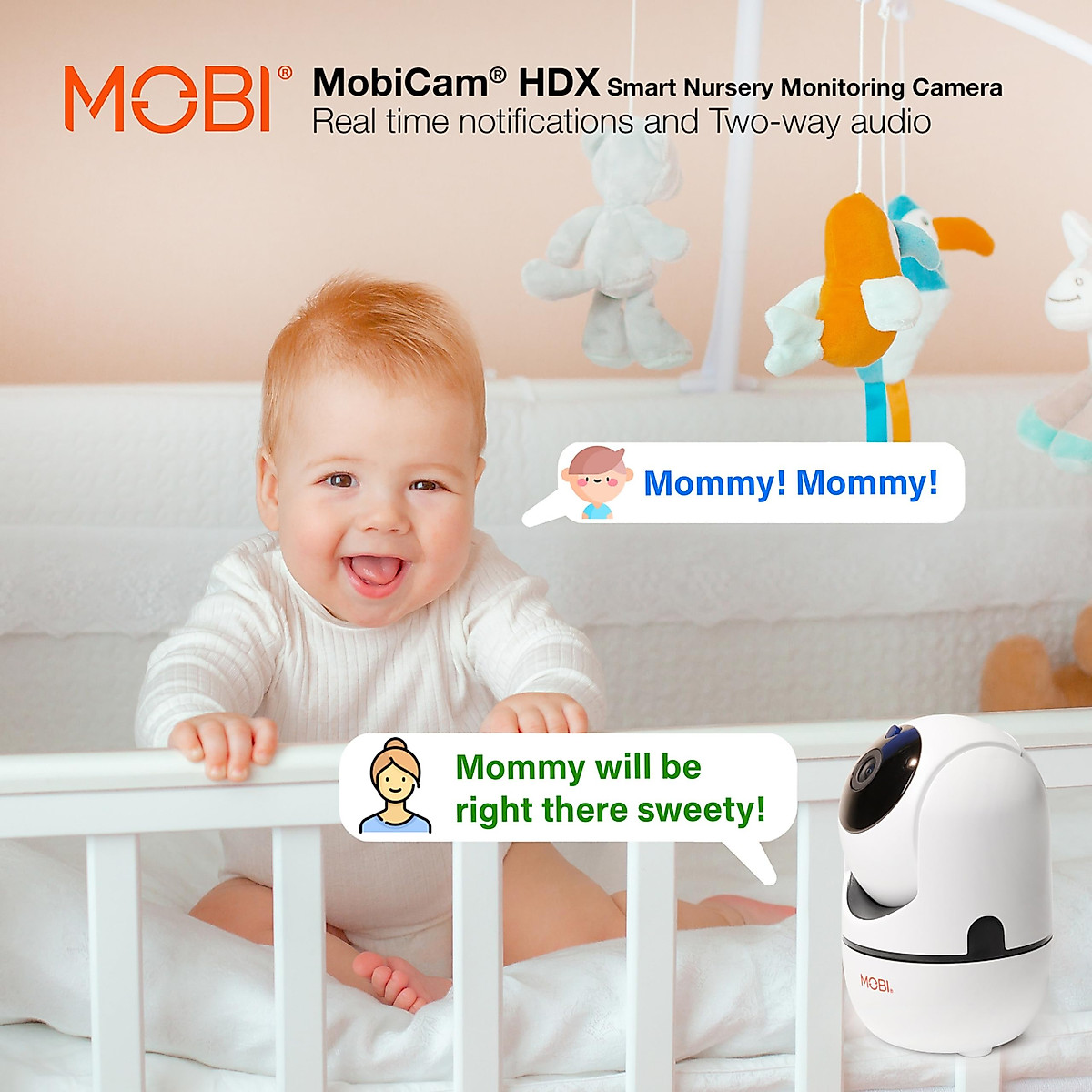 MobiCam HDX Wi-Fi Pan & Tilt Smart Nursery, Elderly & Home Monitoring Camera, 1080p HD Indoor Security Night Vision IP Camera, Motion Detection, Two-Way Audio, Cloud & SD Card Storage - (3-Pack)