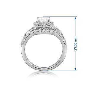 Jewelili Halo Bridal Ring in Sterling Silver with Oval and Round Shape Cubic Zirconia, Size 7