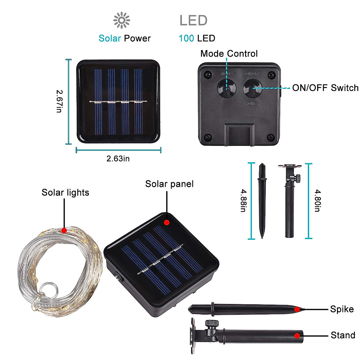 Solar String Lights, 100-LED 39ft 8-Lighting Modes Waterproof Copper Wire Solar Powered Fairy Lights for Christmas, Patio, Lawn, Garden Decorations (1 Pack, Warm White)