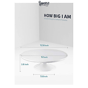 Sweese 12inch Porcelain Cake Stand White + 3 Tiered Foldable Serving Stand White for Brithday Party, Valentine's Day and Events