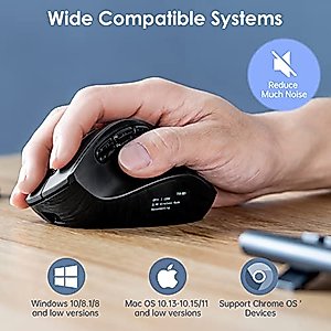 SANWA Ergonomic Wireless Mouse, Bluetooth & 2.4GHz Modules, LED Screen, 6 Programmable Buttons, Rechargeable, Compatible with Windows, Mac, iPad, Android